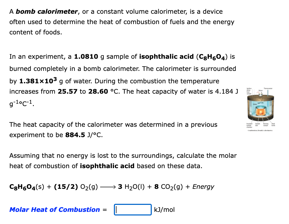 Solved A bomb calorimeter, or a constant volume calorimeter, | Chegg.com