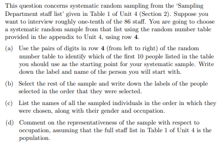 This question concerns systematic random sampling | Chegg.com