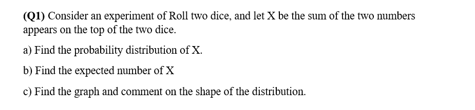 Solved (Q1) Consider an experiment of Roll two dice, and let | Chegg.com