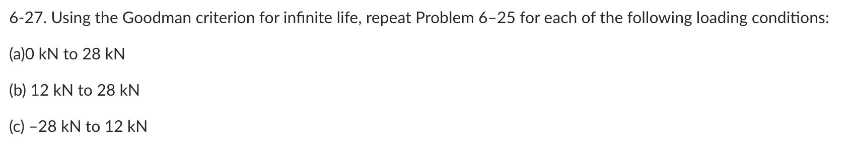 Solved 6-27. Using the Goodman criterion for infinite life, | Chegg.com