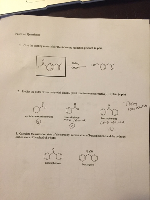 Solved Post Lab Questions: 1. Give the starting material for | Chegg.com