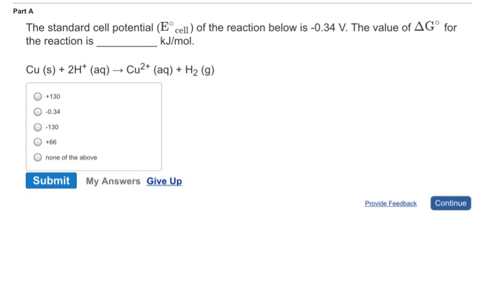 Solved Part A The Standard Cell Potential Ecell Of The