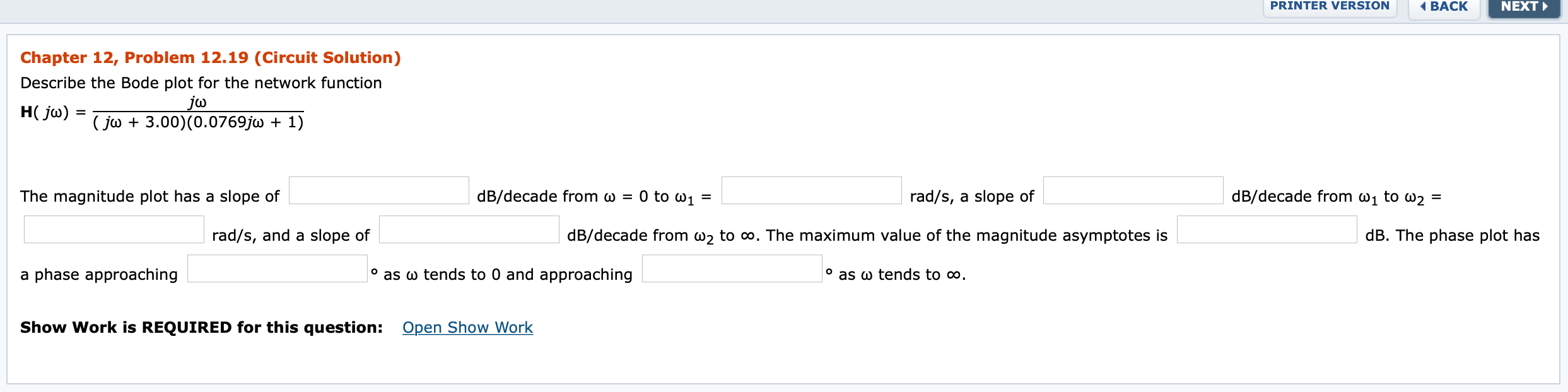 Solved PRINTER VERSION BACK NEXT Chapter 12, Problem 12.19 | Chegg.com