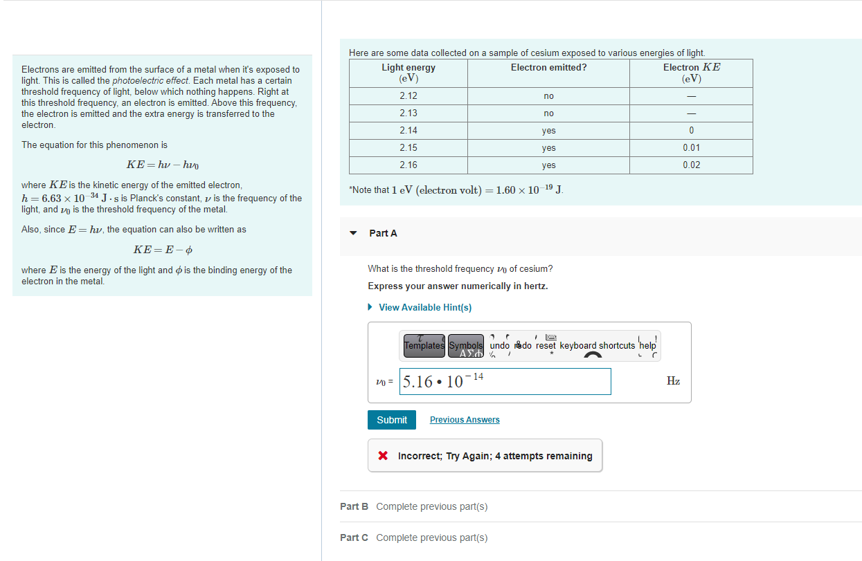 Solved Electrons are emitted from the surface of a metal | Chegg.com
