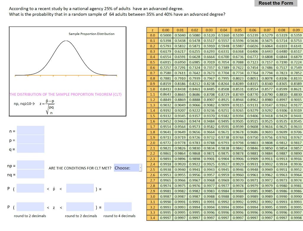 Solved Reset the Form According to a recent study by a | Chegg.com