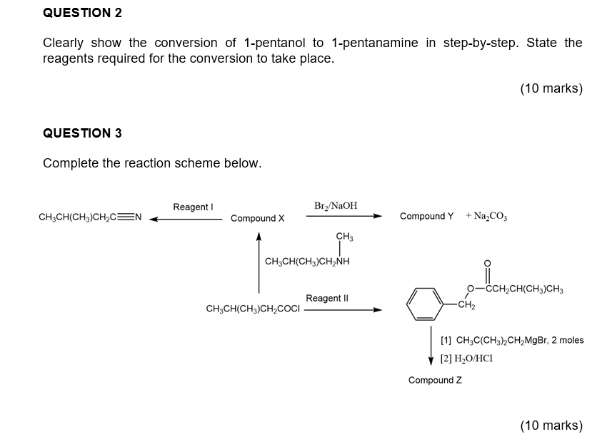 Solved Clearly Show The Conversion Of 1 pentanol To Chegg