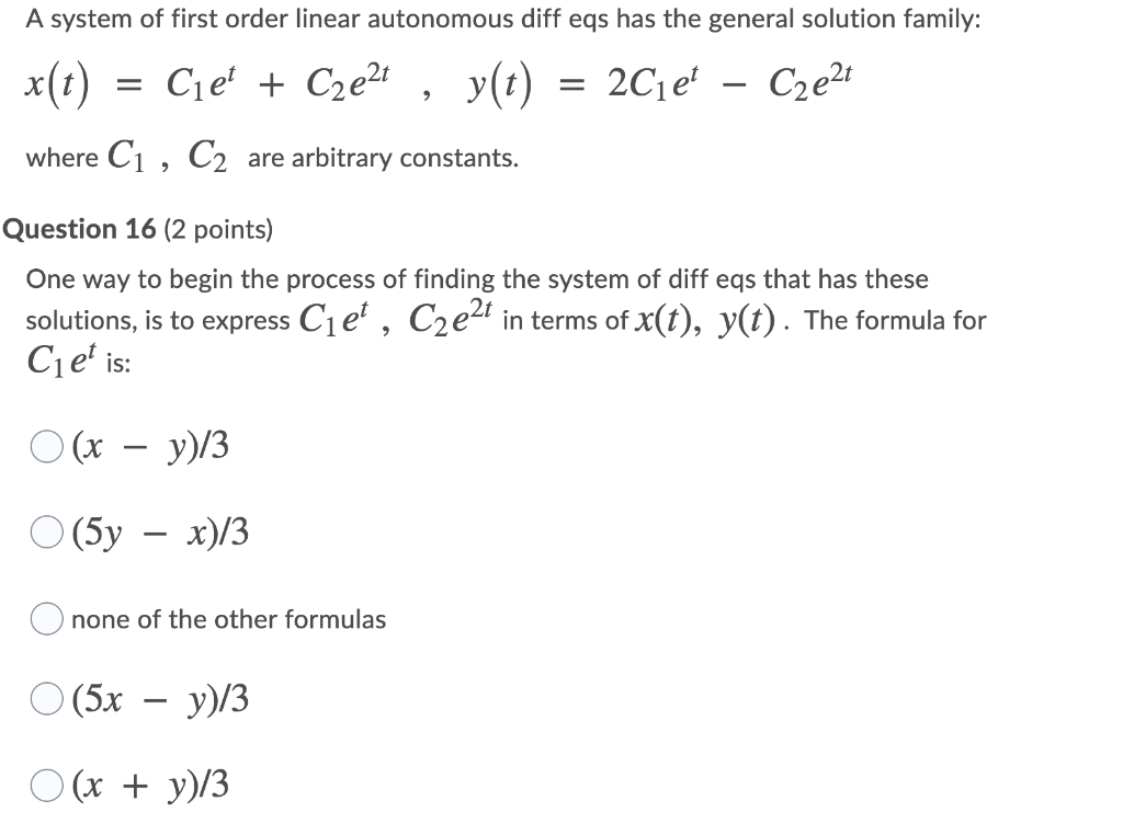 Solved = A system of first order linear autonomous diff eqs | Chegg.com