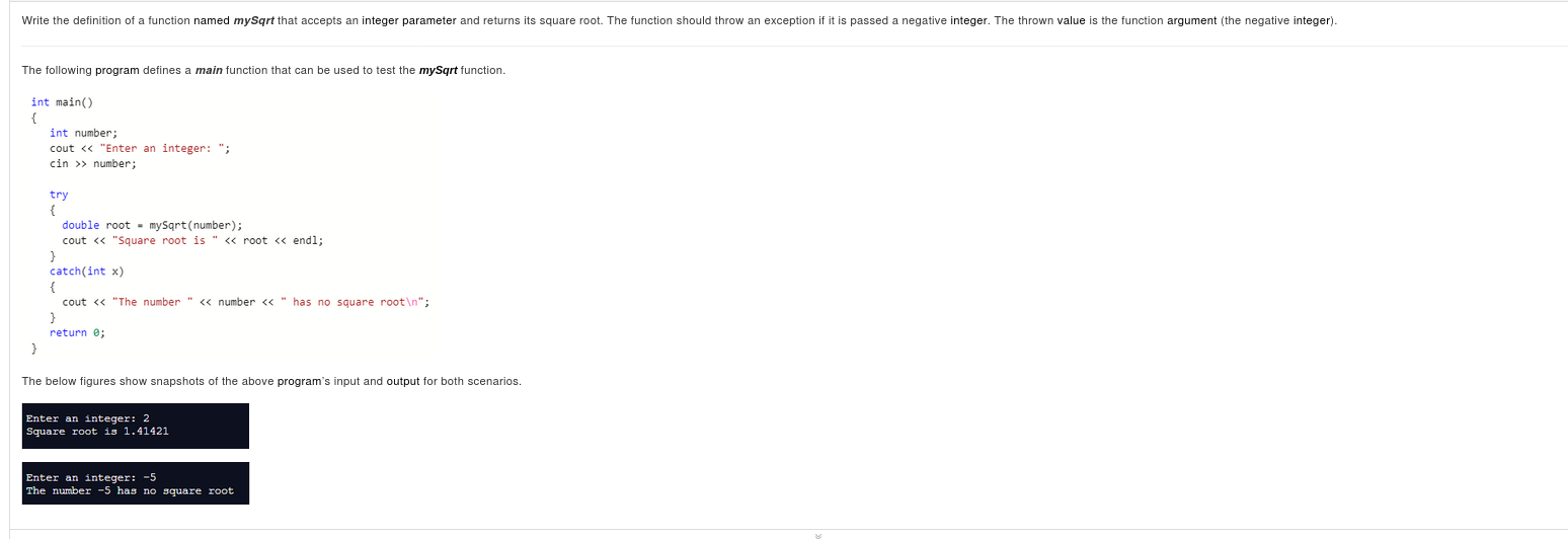 Solved Write the definition of a function named mySqrt that | Chegg.com