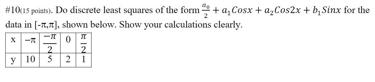 Solved ao 2 #10(15 points). Do discrete least squares of the | Chegg.com