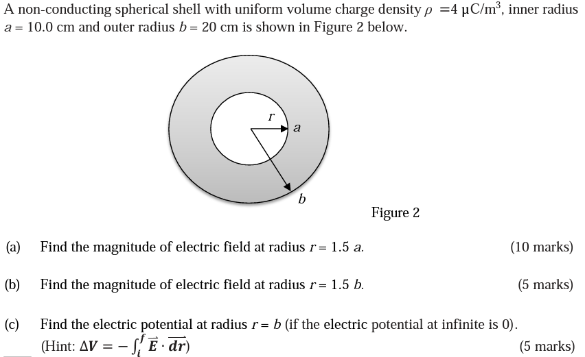 Solved A non-conducting spherical shell with uniform volume | Chegg.com