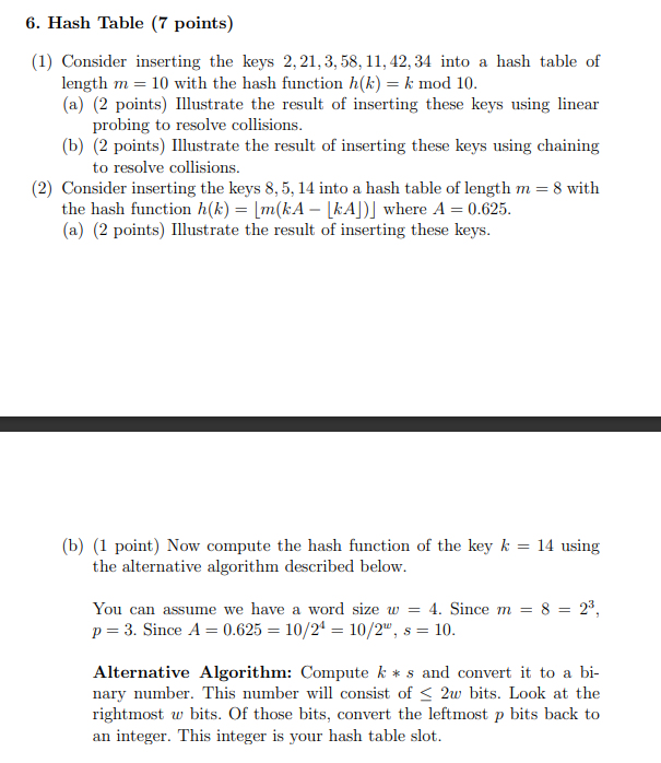 Solved 6. Hash Table (7 points) (1) Consider inserting the | Chegg.com