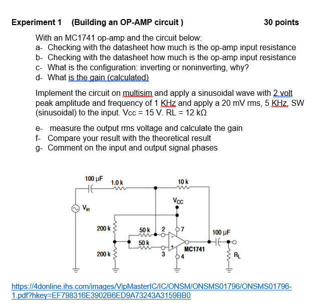 Experiment 1 (Building an OP-AMP circuit) 30 points | Chegg.com