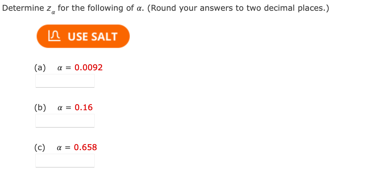 Solved Determine za for the following of a. (Round your | Chegg.com