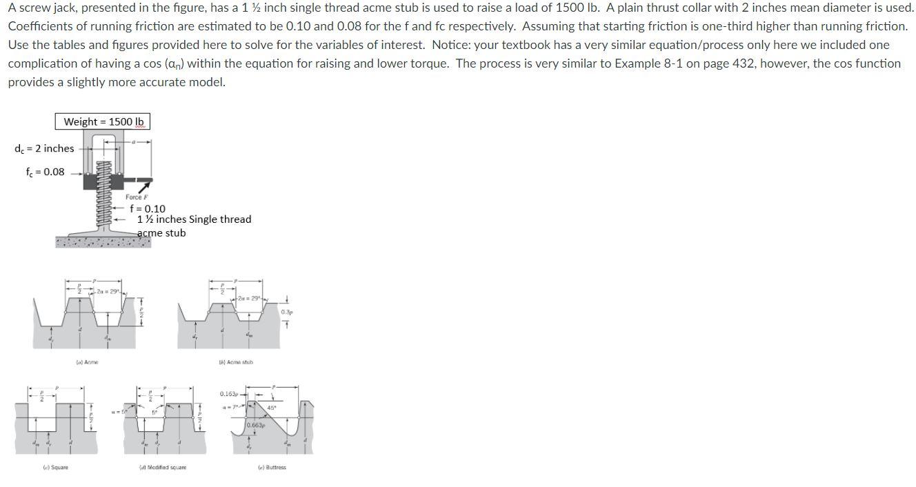 Solved Part A: Determine the screw pitch, lead, thread | Chegg.com