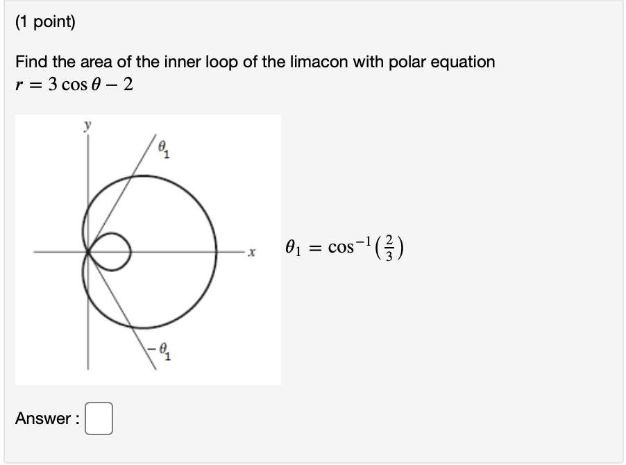 Solved (1 point) Find the area of the inner loop of the | Chegg.com