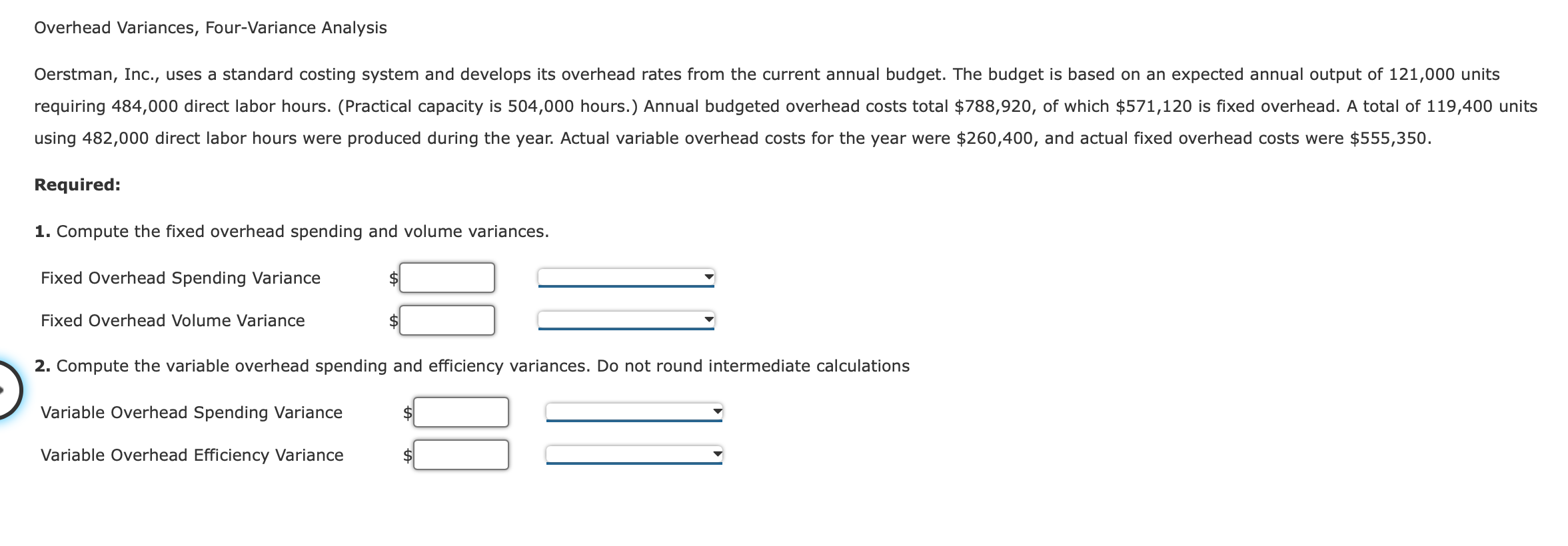 Solved Overhead Variances, Four-Variance Analysis Oerstman, | Chegg.com