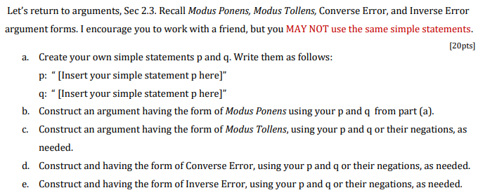 Solved Let's return to arguments, Sec 2.3. Recall Modus | Chegg.com