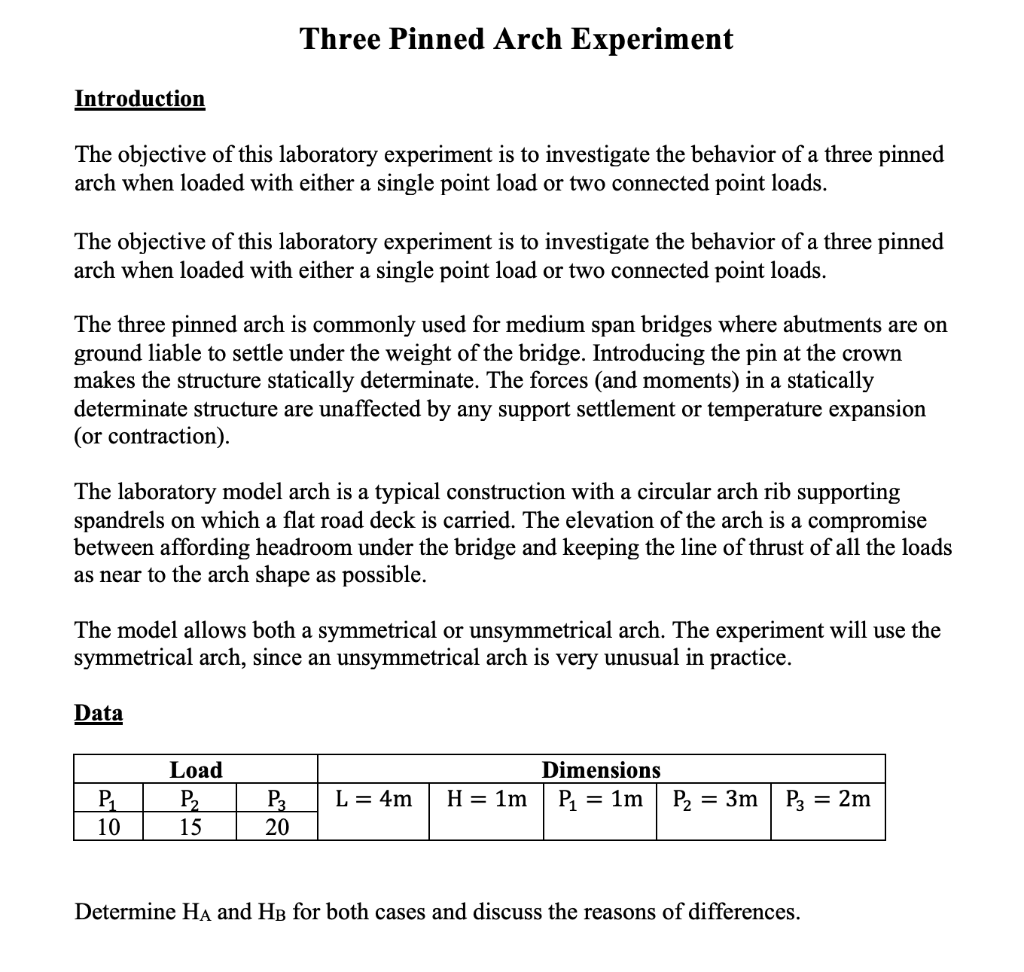 Solved Three Pinned Arch Experiment Introduction The | Chegg.com