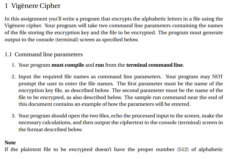 Solved 1 Vigènere Cipher In this assignment you'll write a | Chegg.com