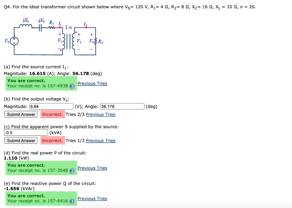 Solved Q4. For the ideal transformer circuit shown below | Chegg.com