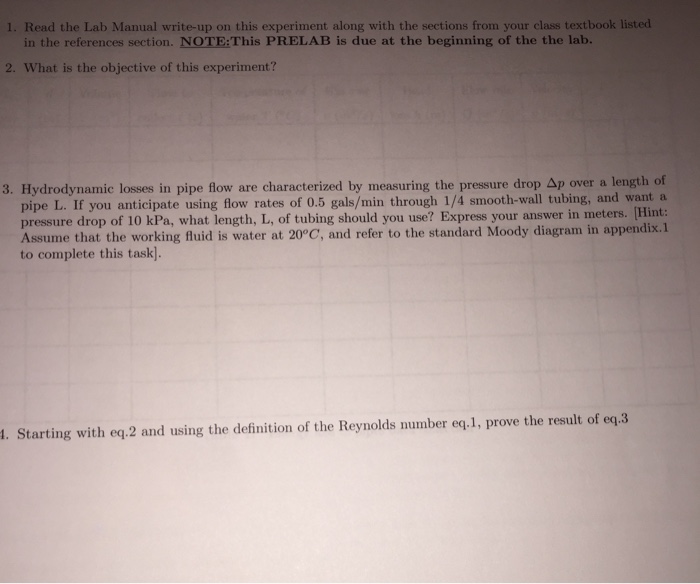 Solved EXPERIMENT 107 ENERGY LOSSES IN PIPES REFERENCES | Chegg.com