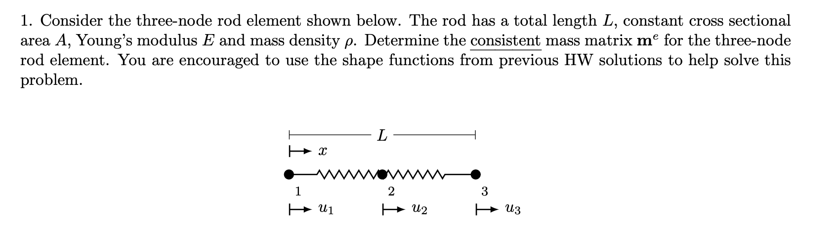 Solved 1. Consider the three-node rod element shown below. | Chegg.com