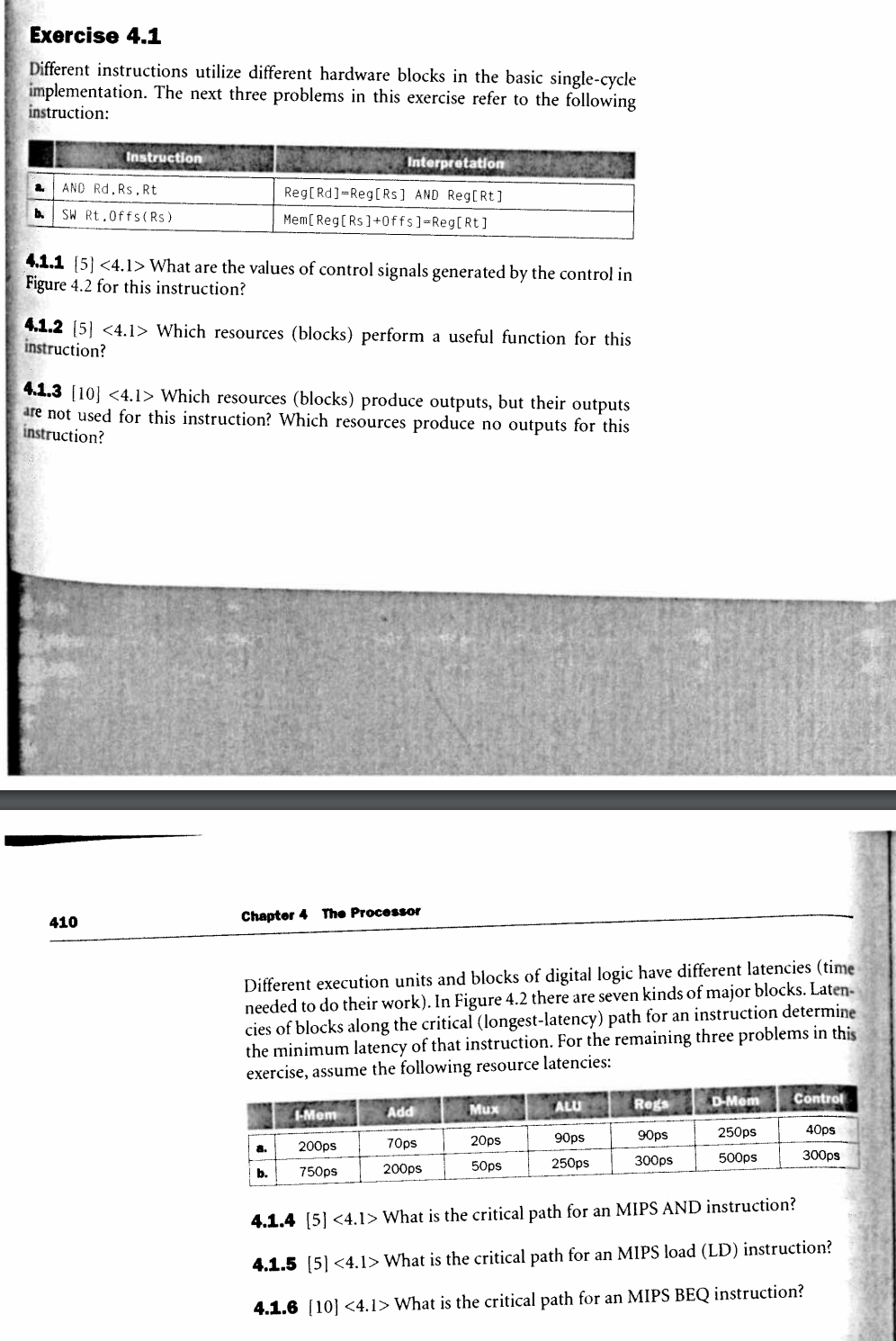 Solved Exercise 4.1 Different instructions utilize different | Chegg.com