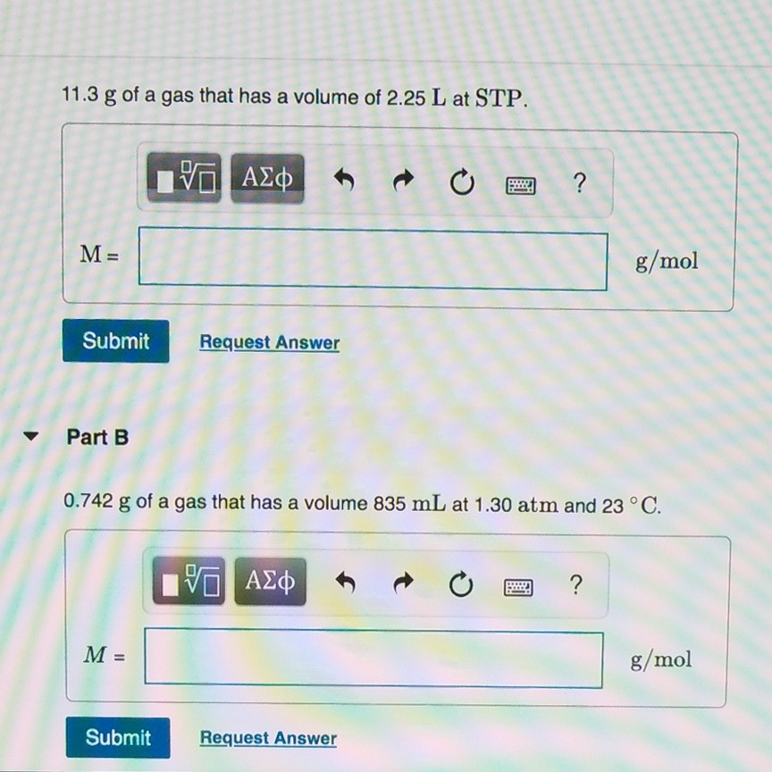 Solved using molar volume (STP) or the ideal gas law | Chegg.com