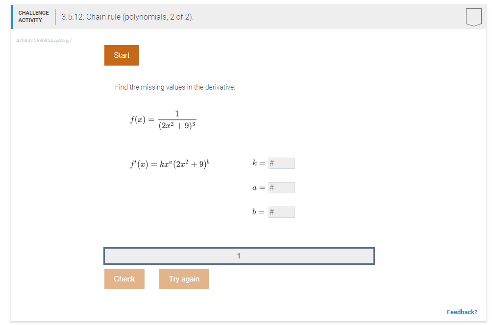 Solved CHALLENGE ACTIVITY 3.5.12: Chain rule (polynomials, 2 | Chegg.com Solved CHALLENGE ACTIVITY 3.5.12: Chain rule (polynomials, 2 | Chegg.com