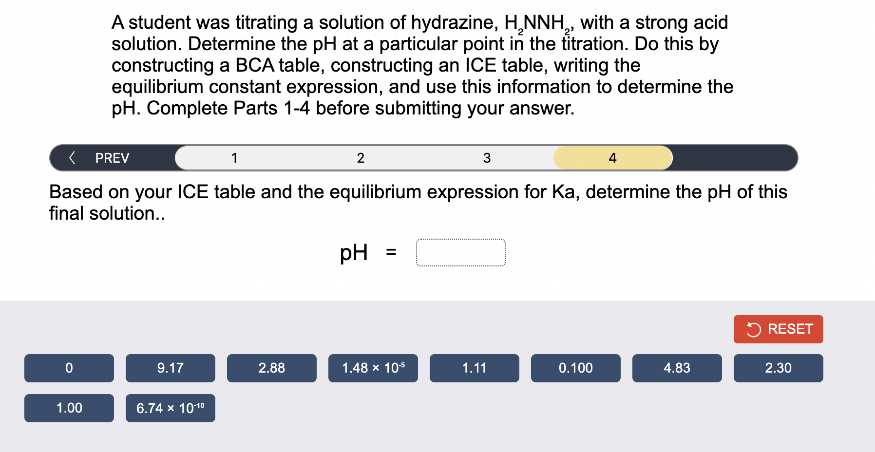 Solved A student was titrating a solution of hydrazine, | Chegg.com