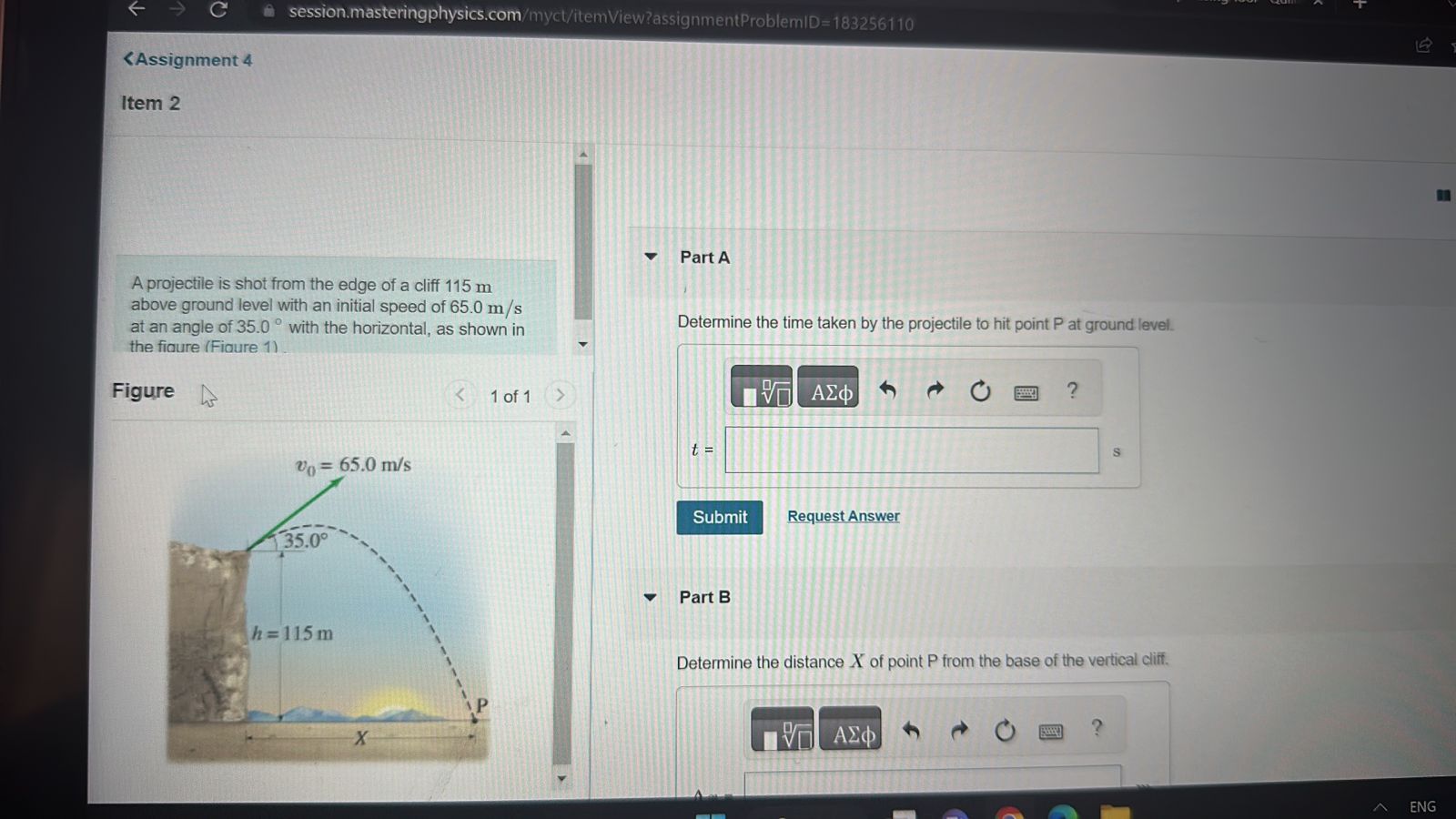 Solved A projectile is shot from the edge of a cliff 115 m | Chegg.com