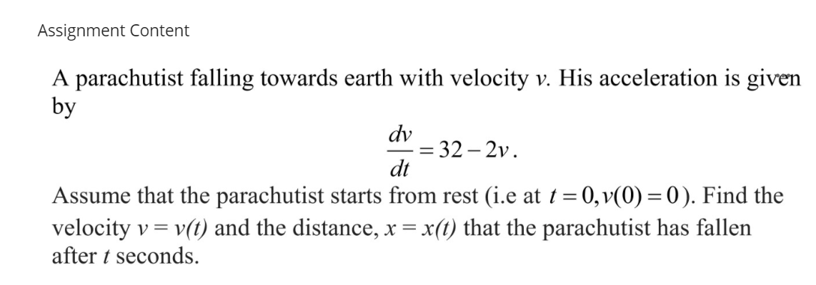Solved Assignment Content A parachutist falling towards | Chegg.com