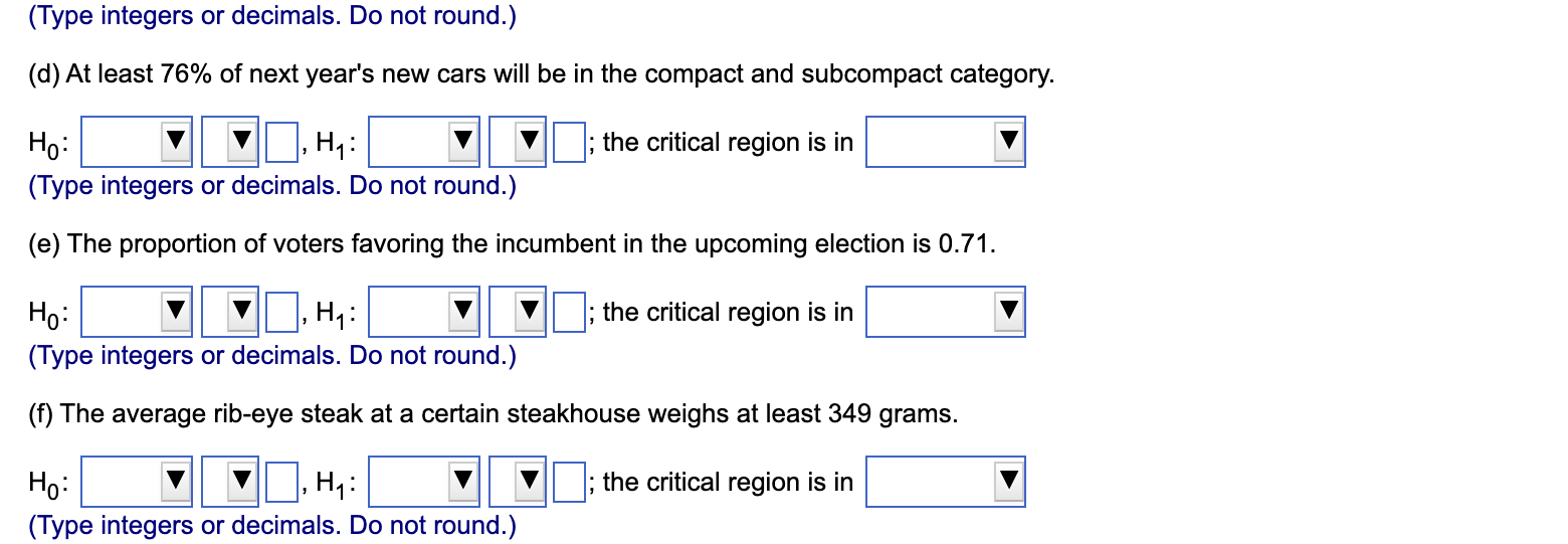 Solved In parts (a) through (f) below, state the null and | Chegg.com