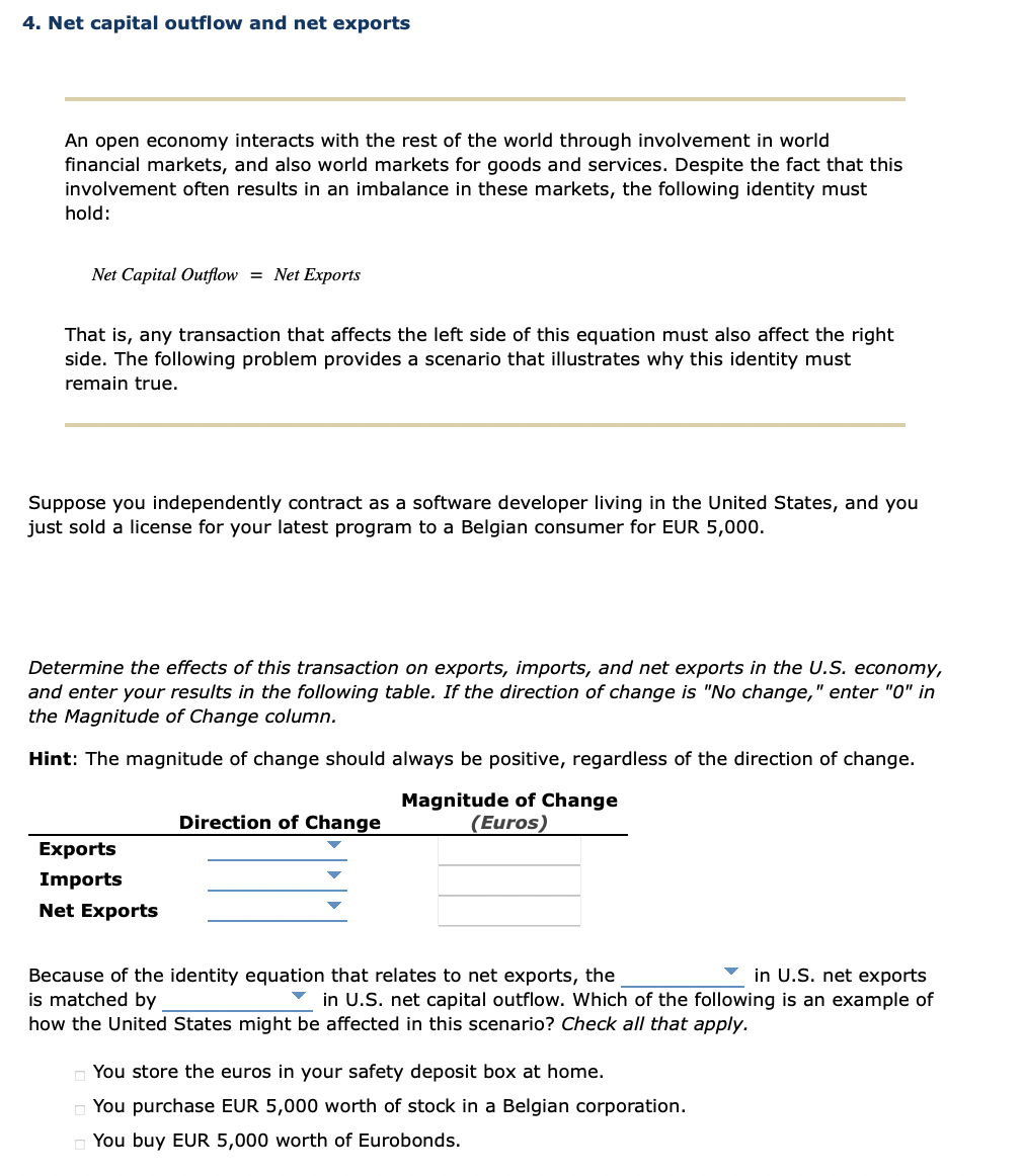 Solved 4. Net capital outflow and net exports An open | Chegg.com