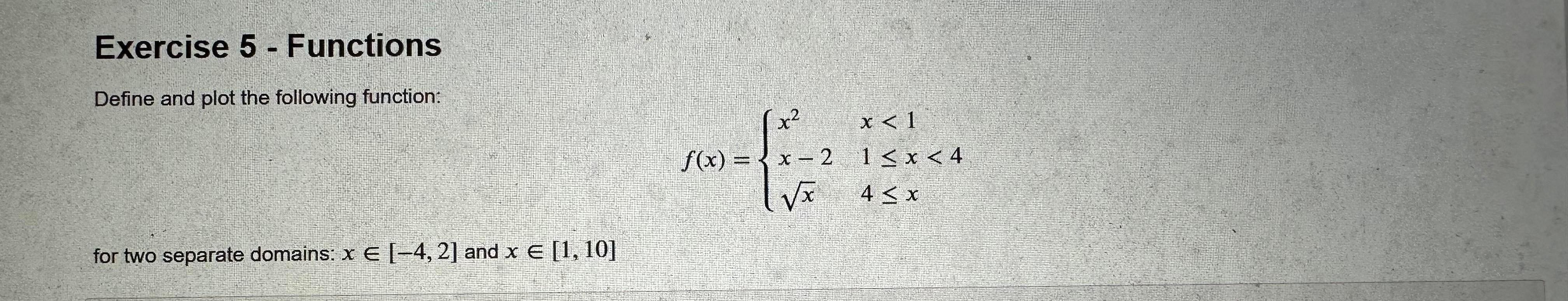 Solved Exercise 5 - Functions Define and plot the following | Chegg.com