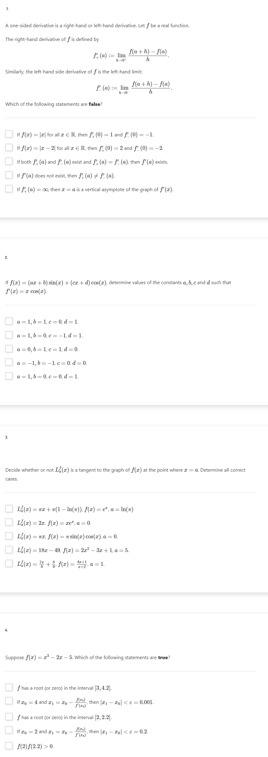 Solved 1. A one-sided derivative is a right-hand or | Chegg.com