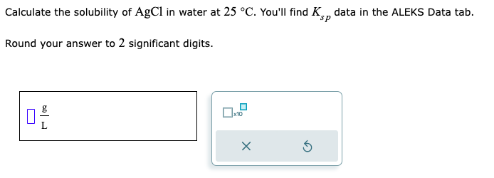 Solved Calculate the solubility of AgCl in water at 25∘C. | Chegg.com