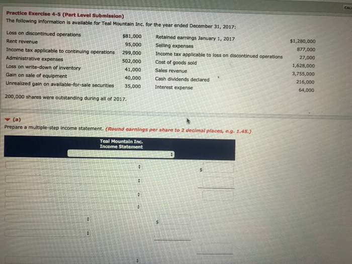 Solved CAL Practice Exercise 4-5 (Part Level Submission) The | Chegg.com