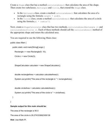 Solved Create a shape class that has a msethod eareutatekrea | Chegg.com