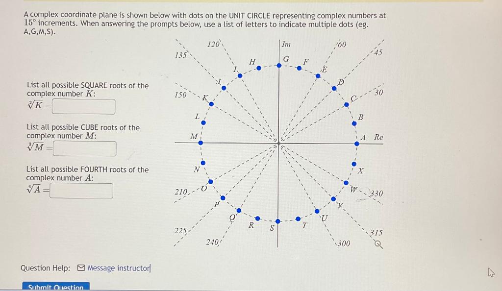 Solved A complex coordinate plane is shown below with dots | Chegg.com