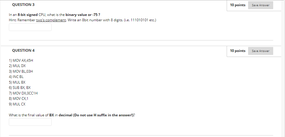 Solved QUESTION 3 10 points Save Answer In an 8-bit signed | Chegg.com