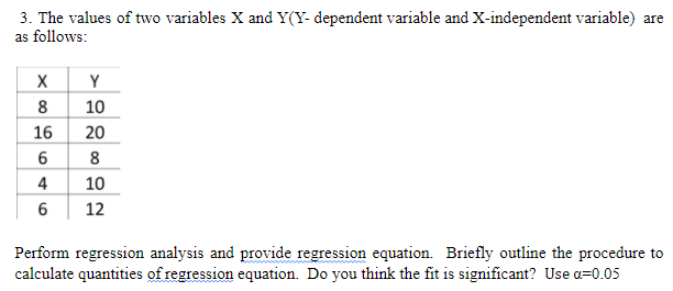 Solved 3. The values of two variables X and Y(Y- dependent | Chegg.com
