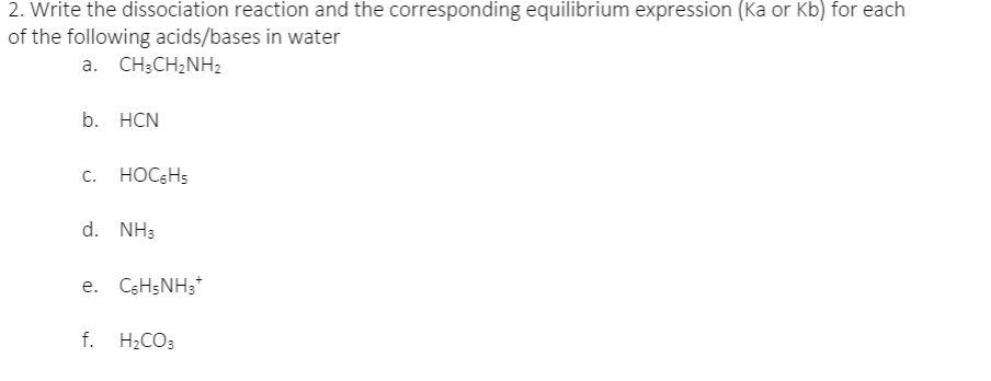 Solved 2 Write The Dissociation Reaction And The