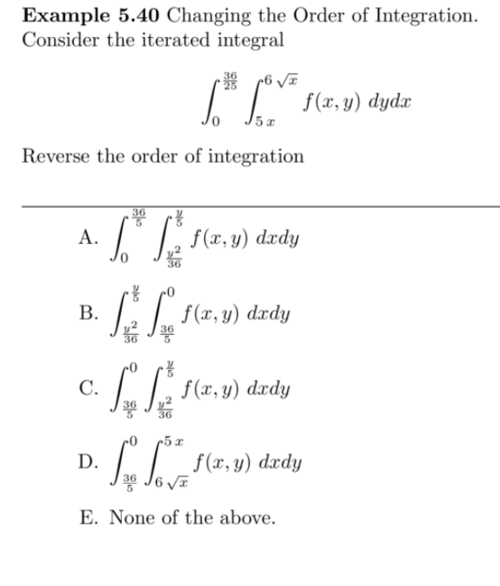 Solved Example 5.40 Changing the Order of Integration. | Chegg.com