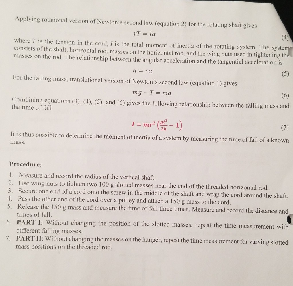Lab 8: Moment of Inertia Objective: • To analyze the | Chegg.com
