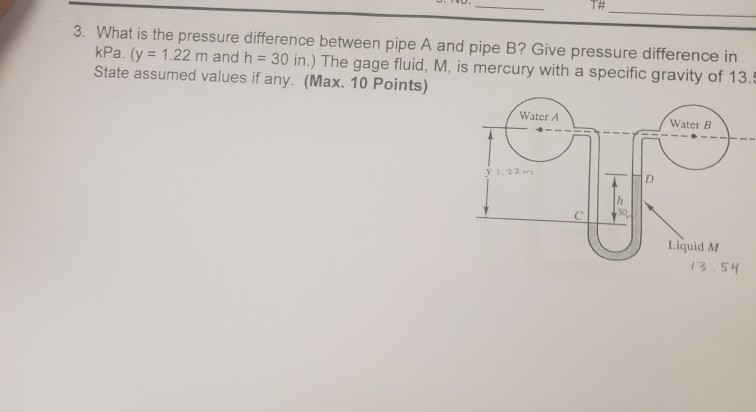 Solved 3. What is the pressure difference between pipe A and | Chegg.com