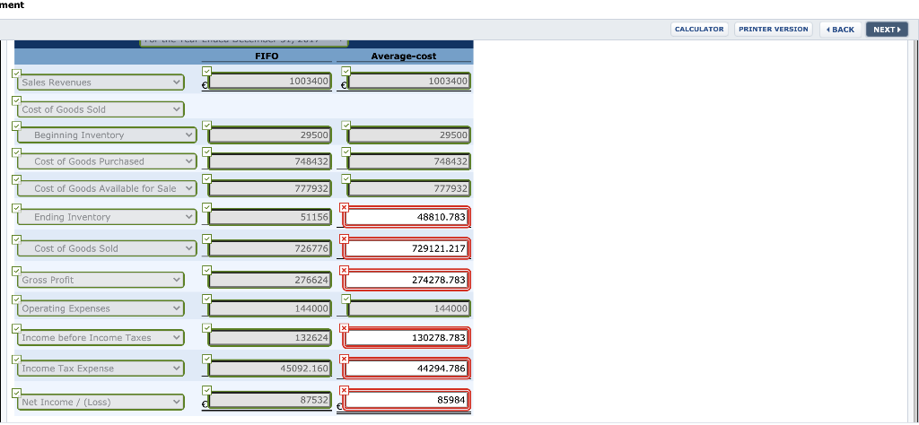 Solved ment CALCULATOR PRINTER VERSION 4 BACK NEXT Question | Chegg.com