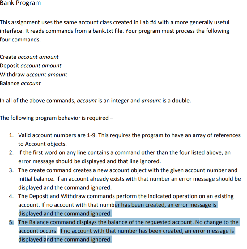 Solved Bank Program This assignment uses the same account | Chegg.com
