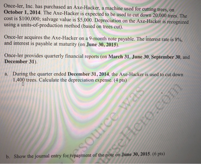 Solved Once-ler, Inc. has purchased an Axe-Hacker, a machine | Chegg.com