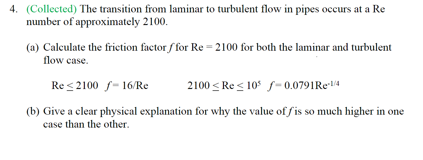 Solved 4. (Collected) The transition from laminar to | Chegg.com